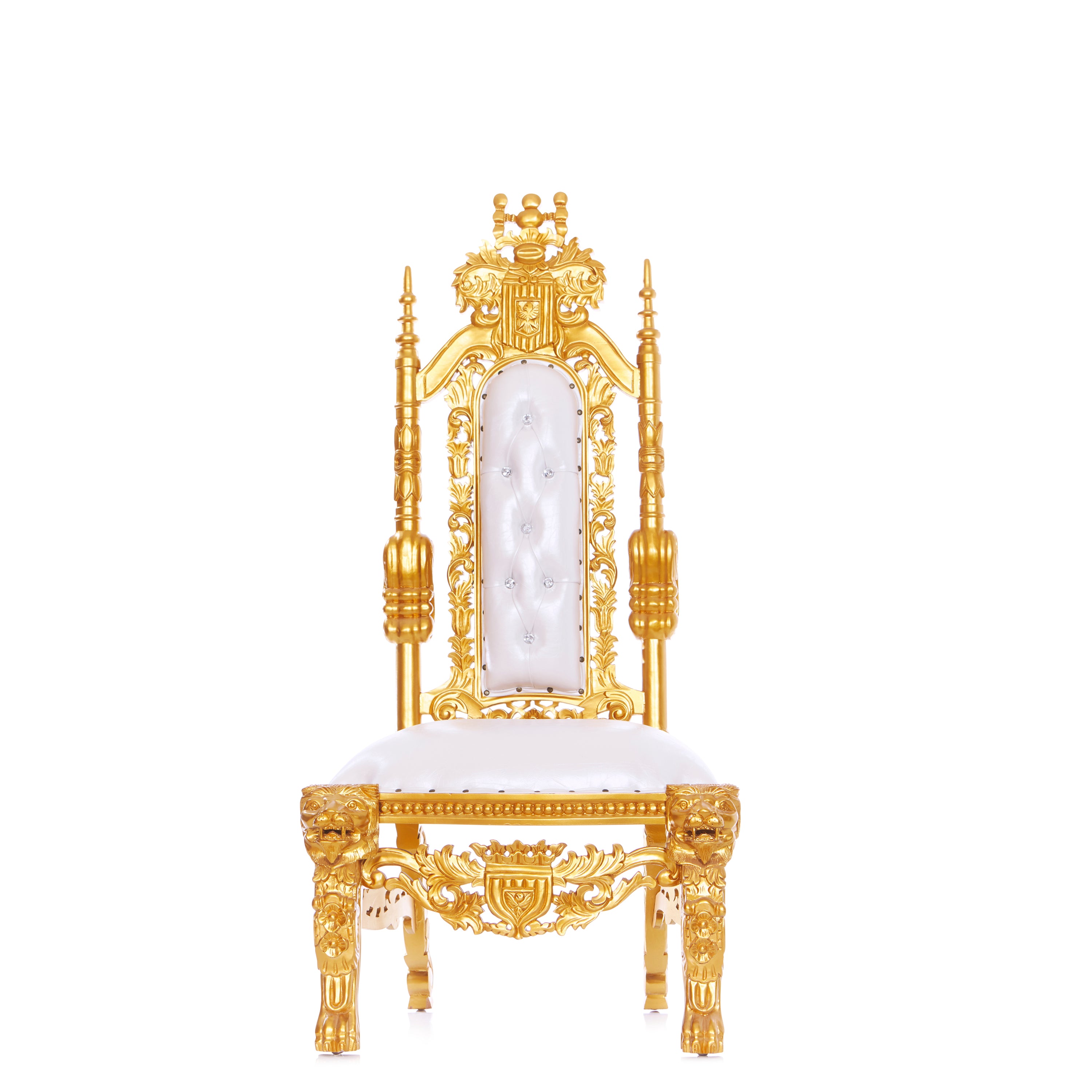 "King David 60" Armless Lion Throne Chair - White / Gold