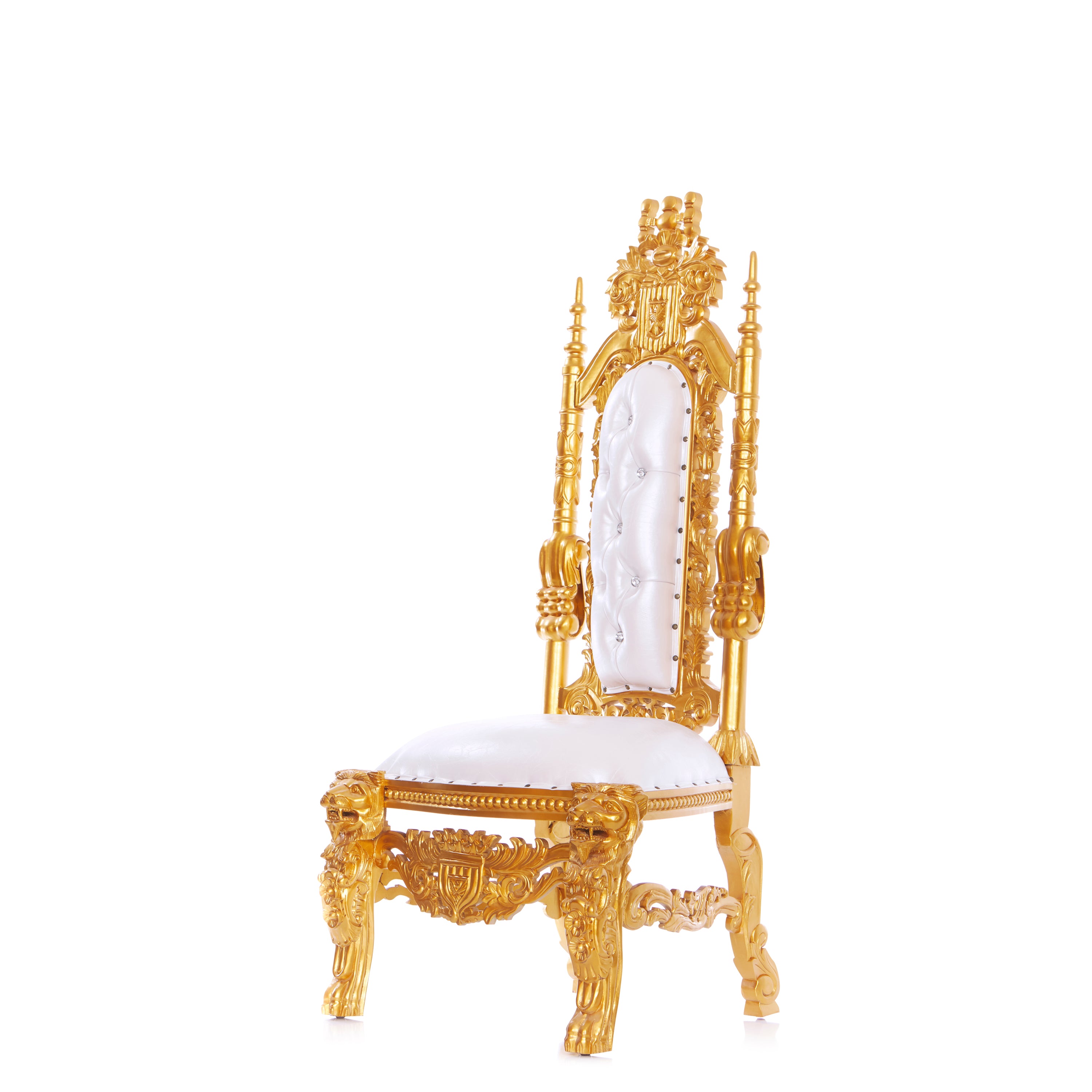"King David 60" Armless Lion Throne Chair - White / Gold